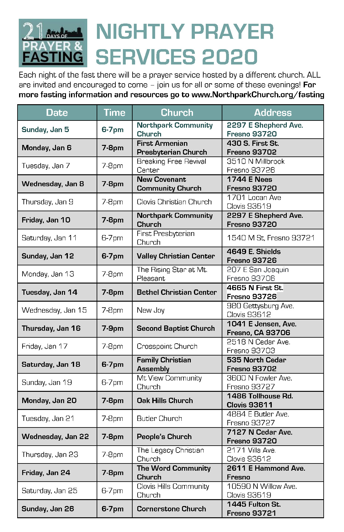 Prayer & Fasting - Northpark